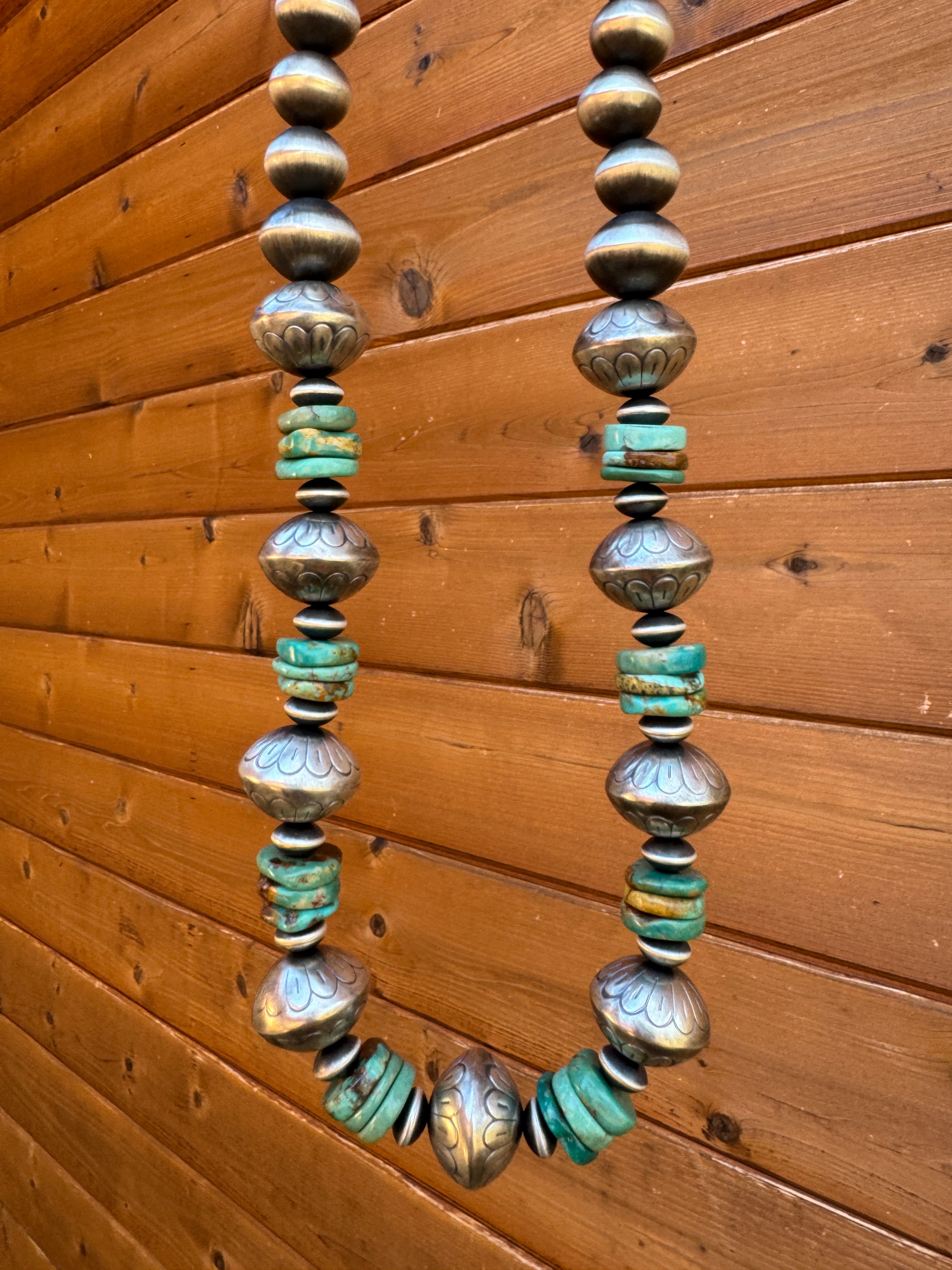 Kingman turquoise with stamped Navajo pearls by Rose Martin – Amy ...